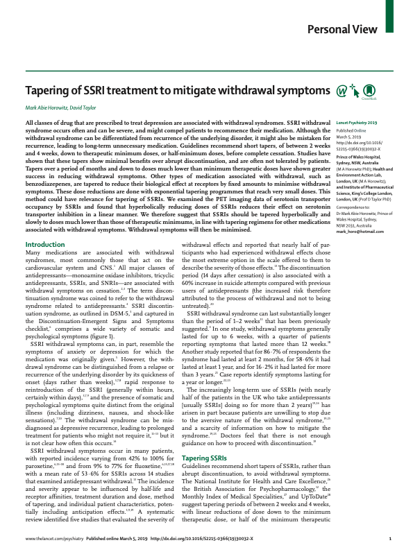 Mark Horowitz, MBBS, PhD | Psychotropic Deprescribing Council